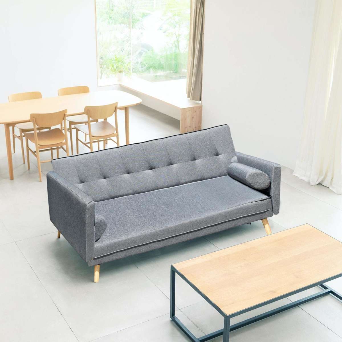 Casa Decor Sicily 2 in 1 Sofa Bed 3 Seater Futon Couch Recliner || Colour: Charcoal | Woolworths