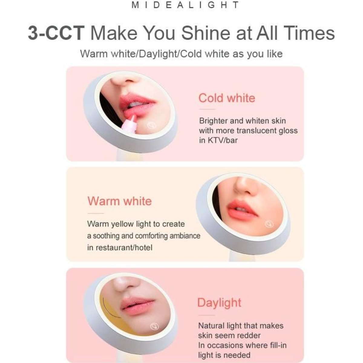 Midea LED 2 in 1 Makeup Mirror Table Light Up Lamp White | Woolworths