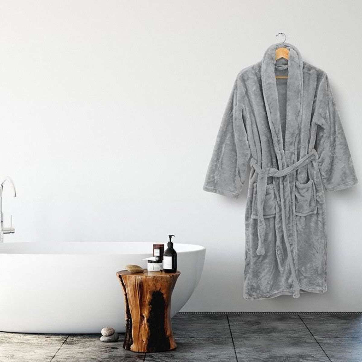 Odyssey Silk Touch Bathrobe Silver Large/Extra-Large | Woolworths