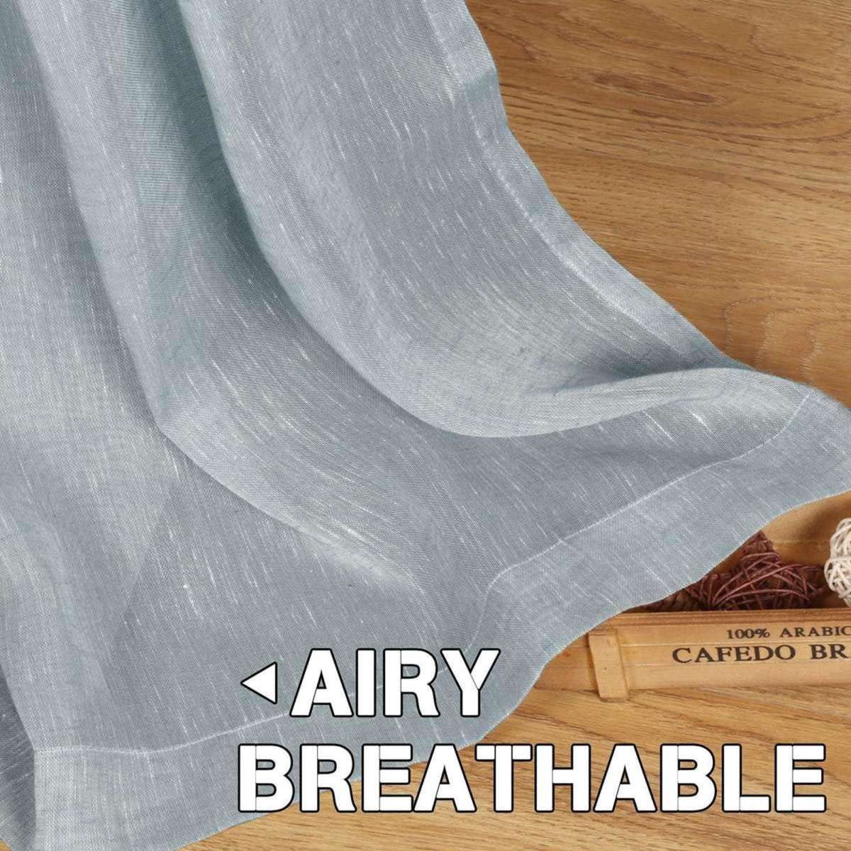 Smarcute Natural Linen Blended Curtains Semi Sheer Textured Linen Light ...