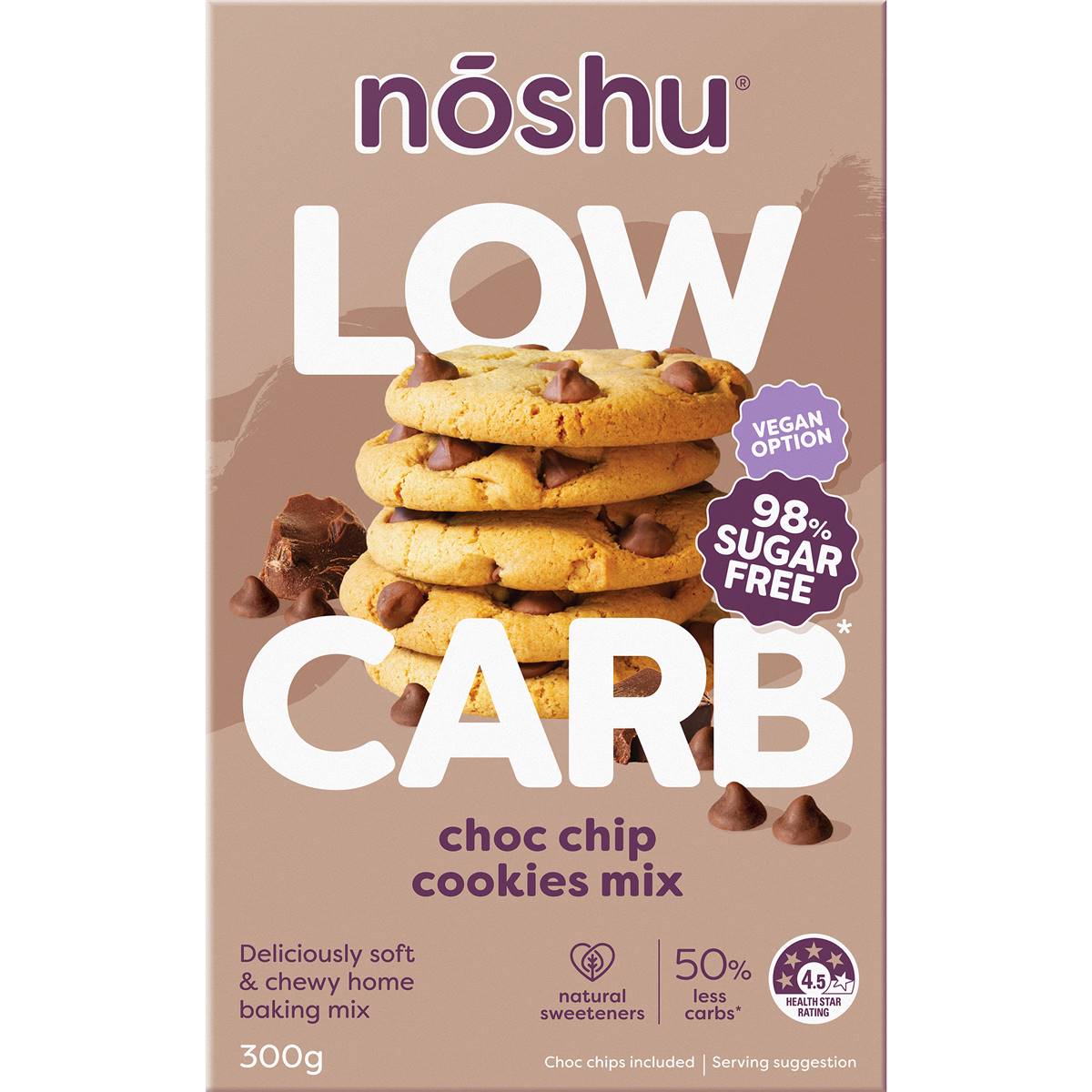 Noshu 98% Sugar Free Choc Chip Cookies Mix 300g | Woolworths