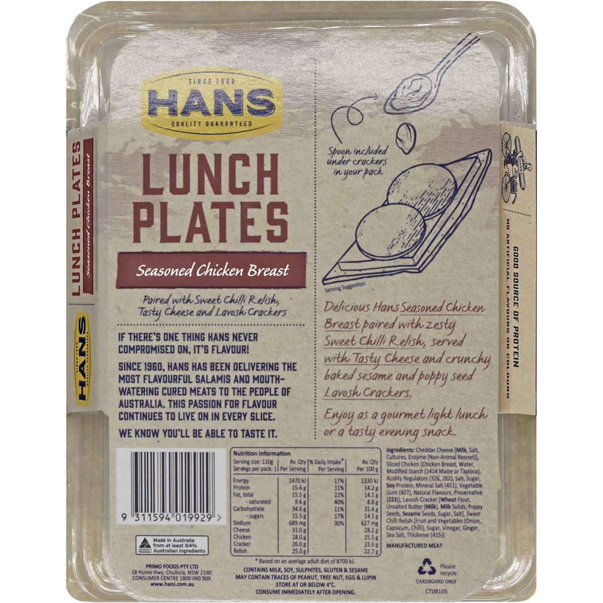 Hans Lunch Plates Seasoned Chicken Breast & Sweet Chilli Relish 110g ...