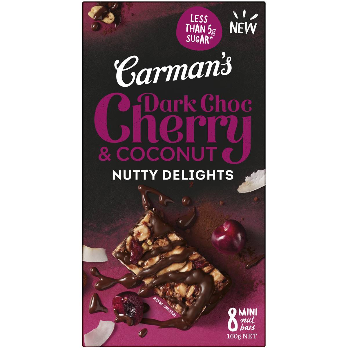Carman's Nutty Delights Dark Choc Cherry & Coconut Bars 8 Pack | Woolworths