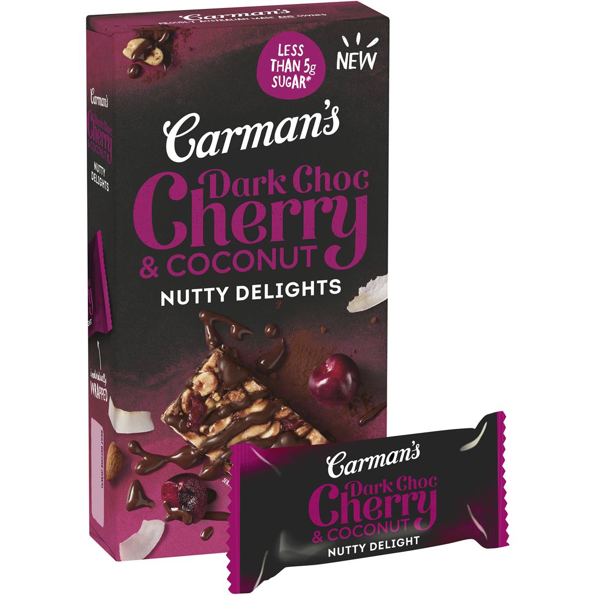 Carman's Nutty Delights Dark Choc Cherry & Coconut Bars 8 Pack | Woolworths
