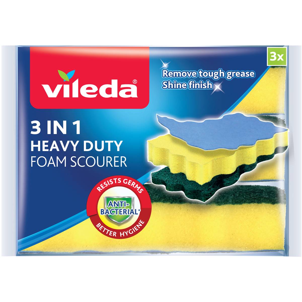 Vileda 3 In 1 Heavy Duty Sponge Scourer 3 Pack | Woolworths