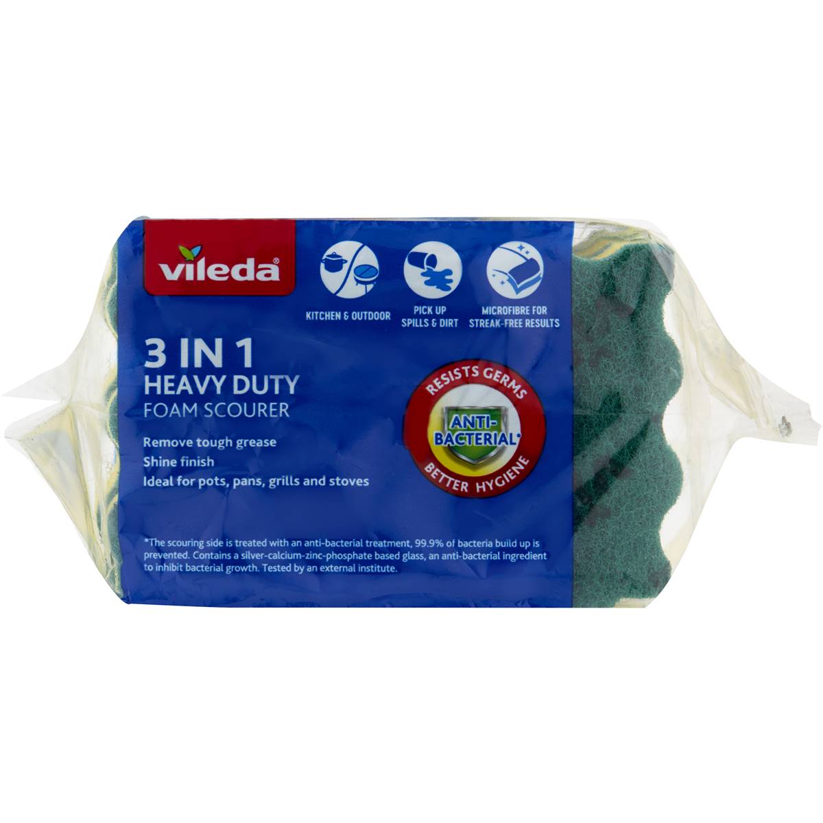 Vileda 3 In 1 Heavy Duty Sponge Scourer 3 Pack | Woolworths