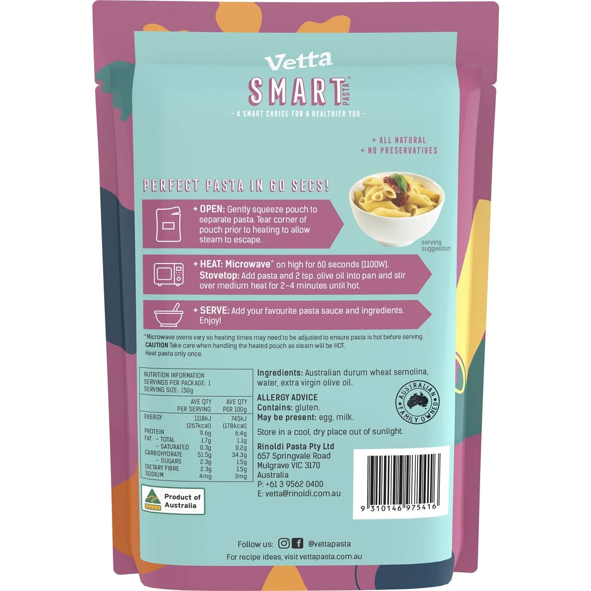 Vetta Microwave Ready Pasta Classic Penne 150g | Woolworths