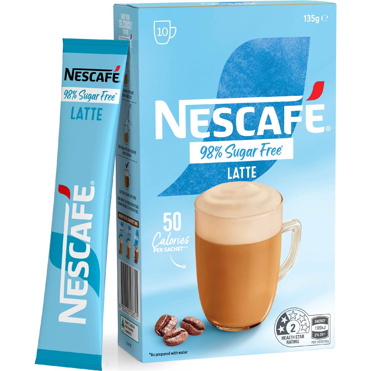 Nescafe 98% Sugar Free Latte Coffee Sachets 10 Pack | Woolworths