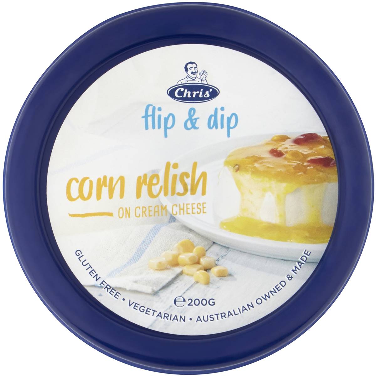 Chris' Flip & Dip Corn Relish On Cream Cheese 200g | Woolworths