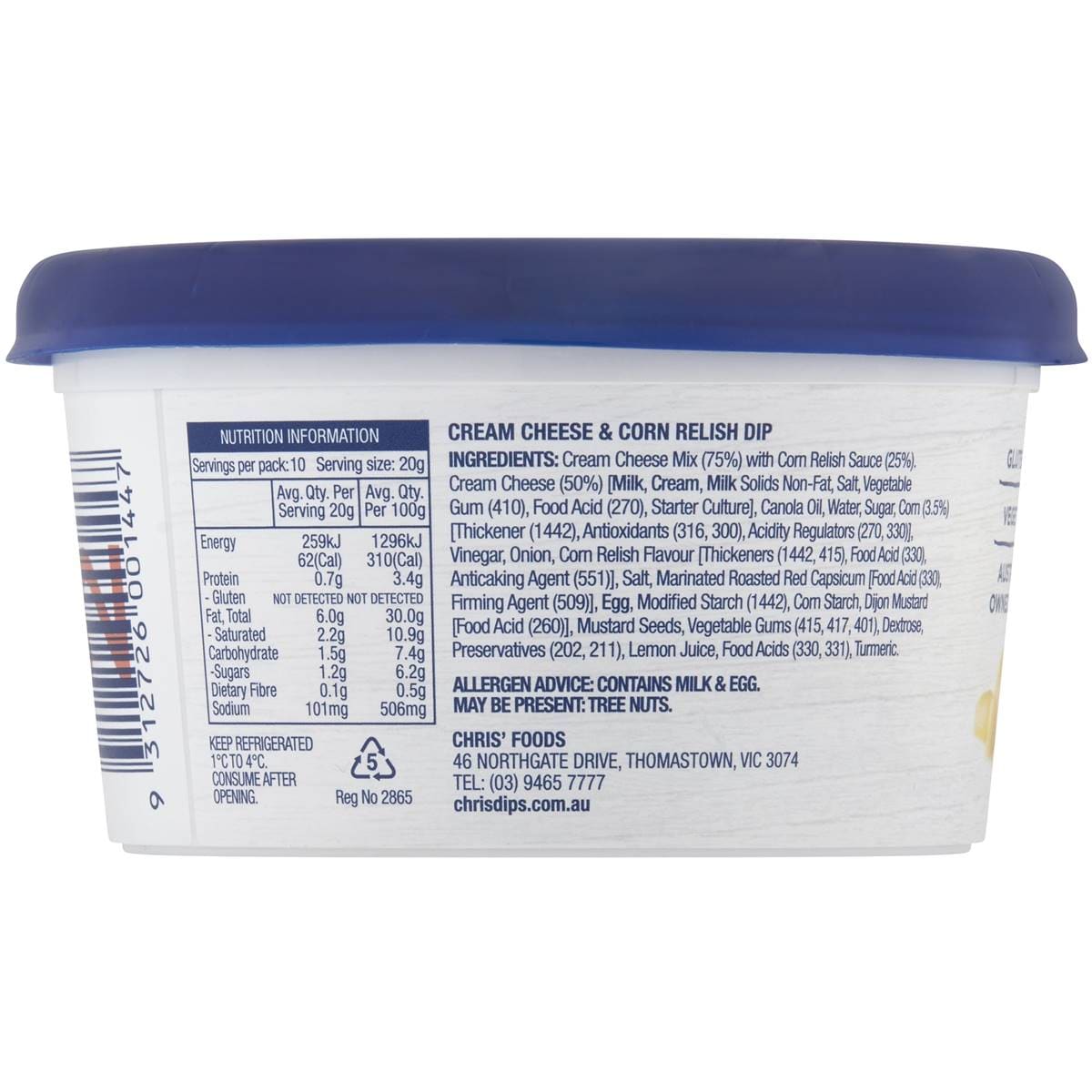 Chris' Flip & Dip Corn Relish On Cream Cheese 200g | Woolworths