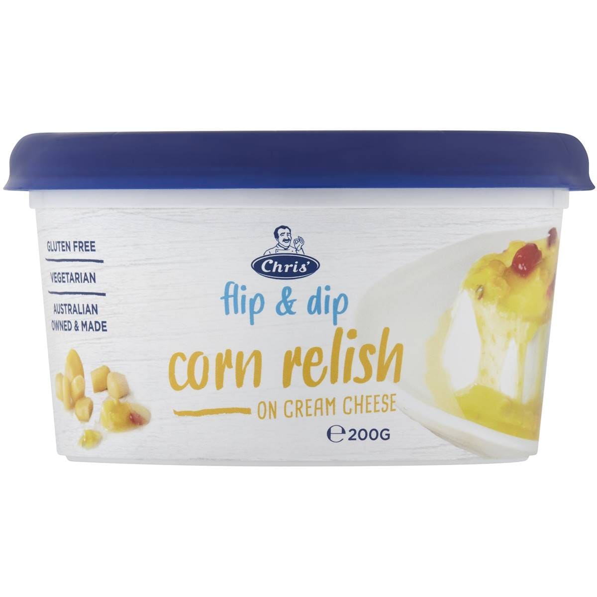 Chris' Flip & Dip Corn Relish On Cream Cheese 200g | Woolworths