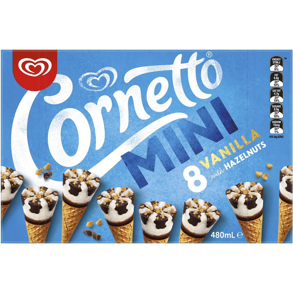 Streets Cornetto Mini Vanilla With Hazelnuts 8 Pack | Woolworths