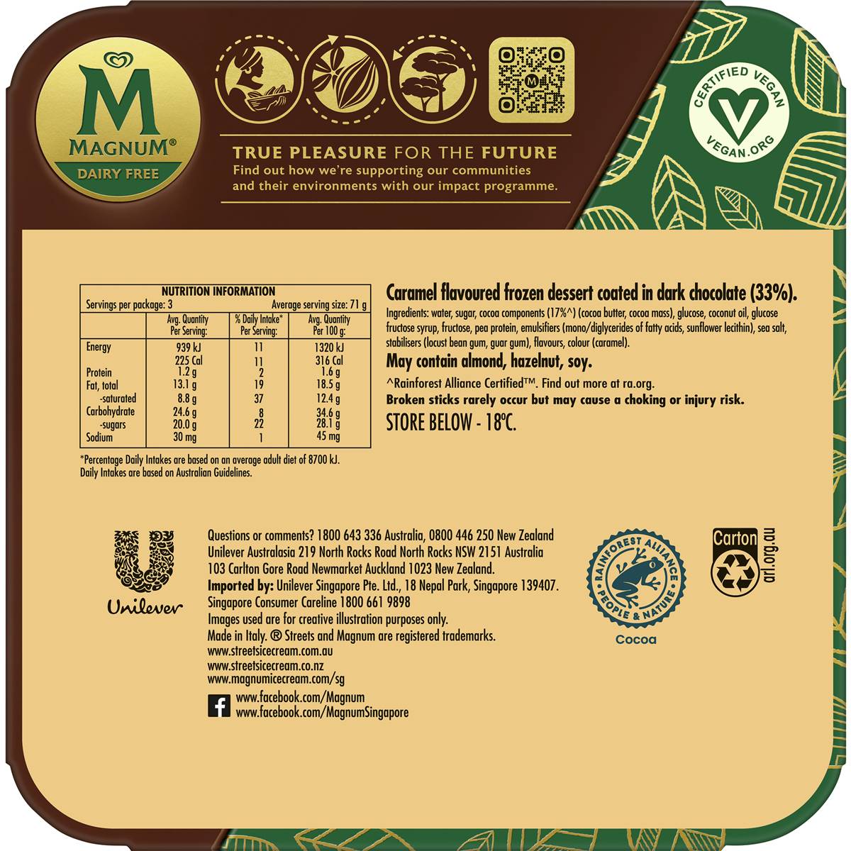 Magnum Dairy Free Frozen Dessert Sticks Sea Salt Caramel 90ml X 3 Pack ...