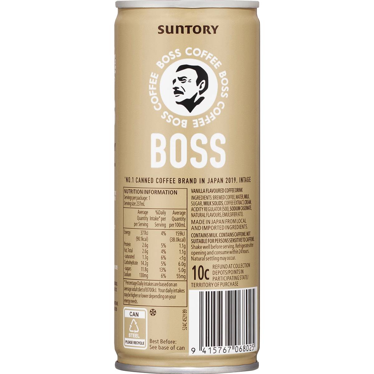 Suntory Boss Coffee Iced Vanilla Latte 237ml | Woolworths