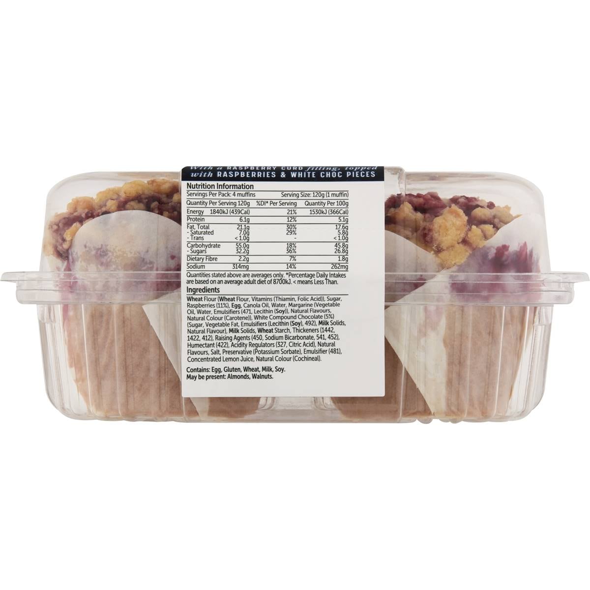 Woolworths Raspberry & White Choc Loaded Muffins 4 Pack | Woolworths