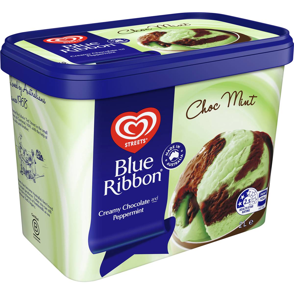 Blue Ribbon Streets Chocolate Mint Reduced Fat Ice Cream Dessert Tub 2l ...
