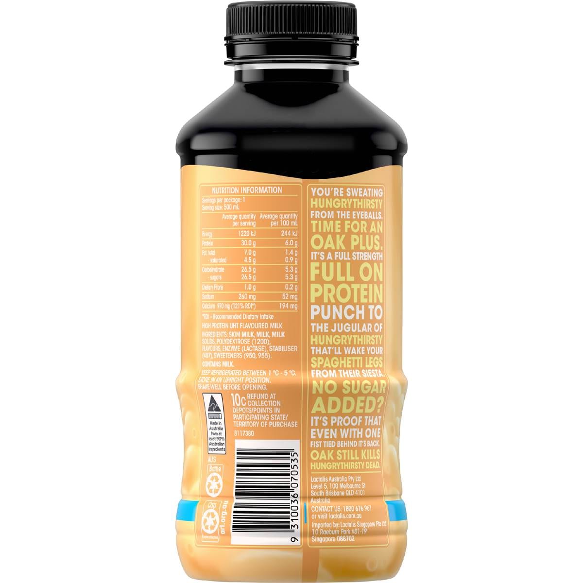 Oak Plus No Sugar Added Vanilla 500ml | Woolworths