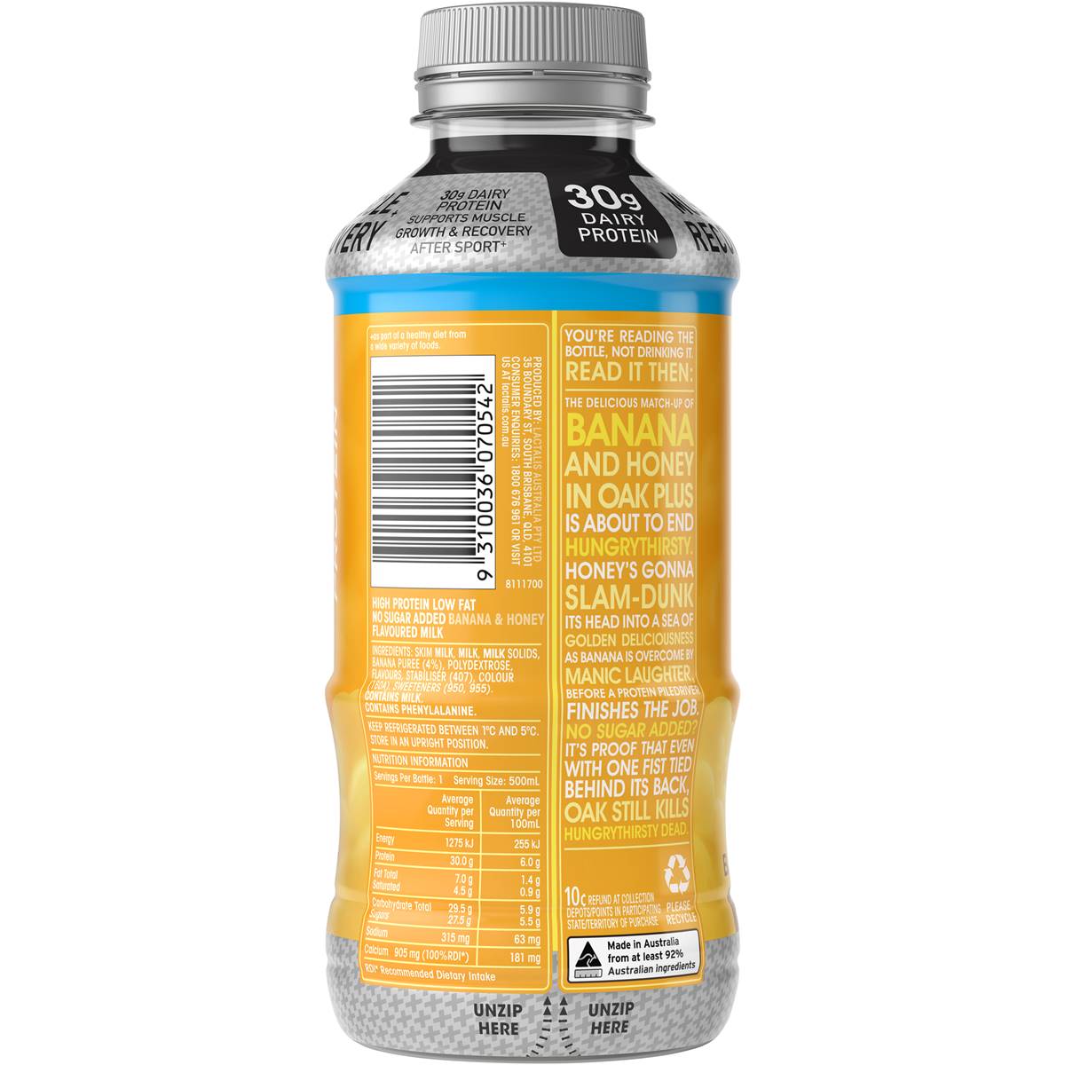 Oak Plus No Sugar Added Banana & Honey 500ml | Woolworths