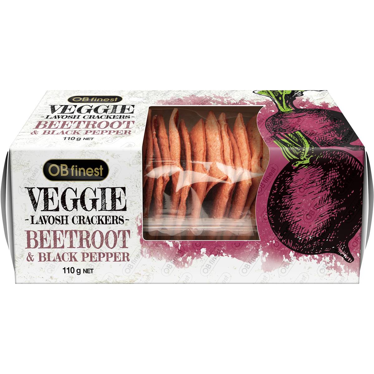Ob Finest Veggie Lavosh Crackers Beetroot & Black Pepper 110g | Woolworths