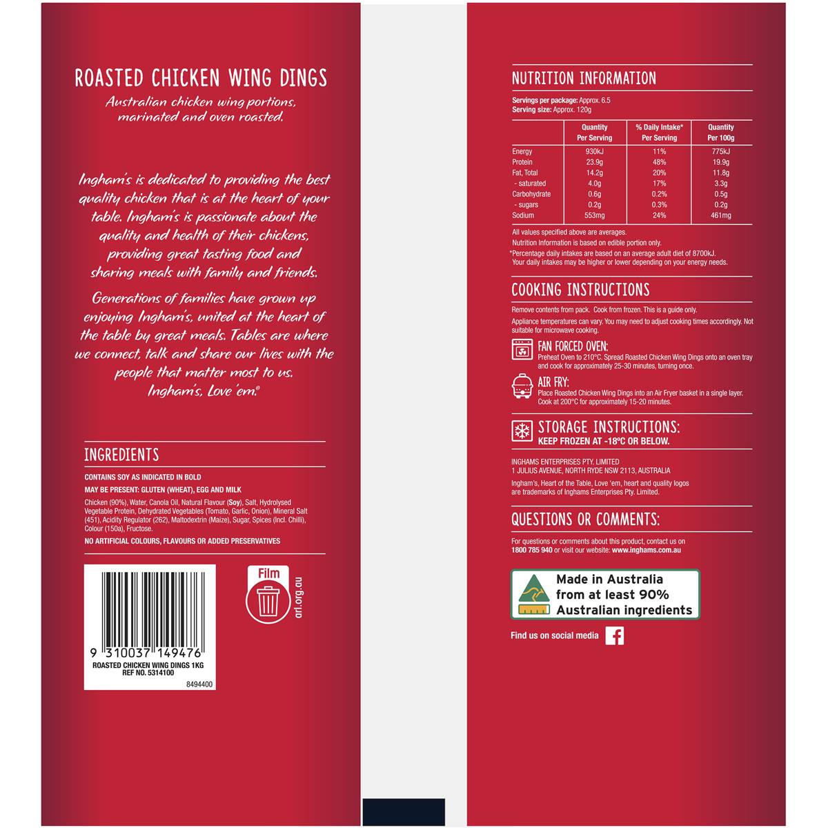 Ingham's Roasted Chicken Wing Dings 1kg | Woolworths