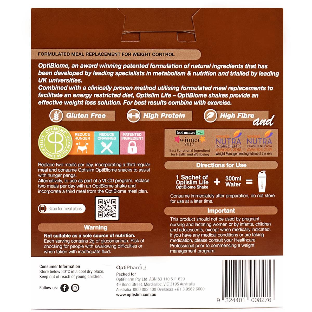 Optislim Optibiome Chocolate Shake 60g X 10 Pack | Woolworths