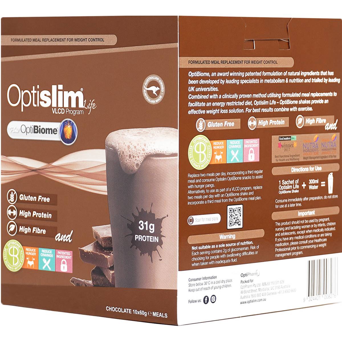 Optislim Optibiome Chocolate Shake 60g X 10 Pack | Woolworths