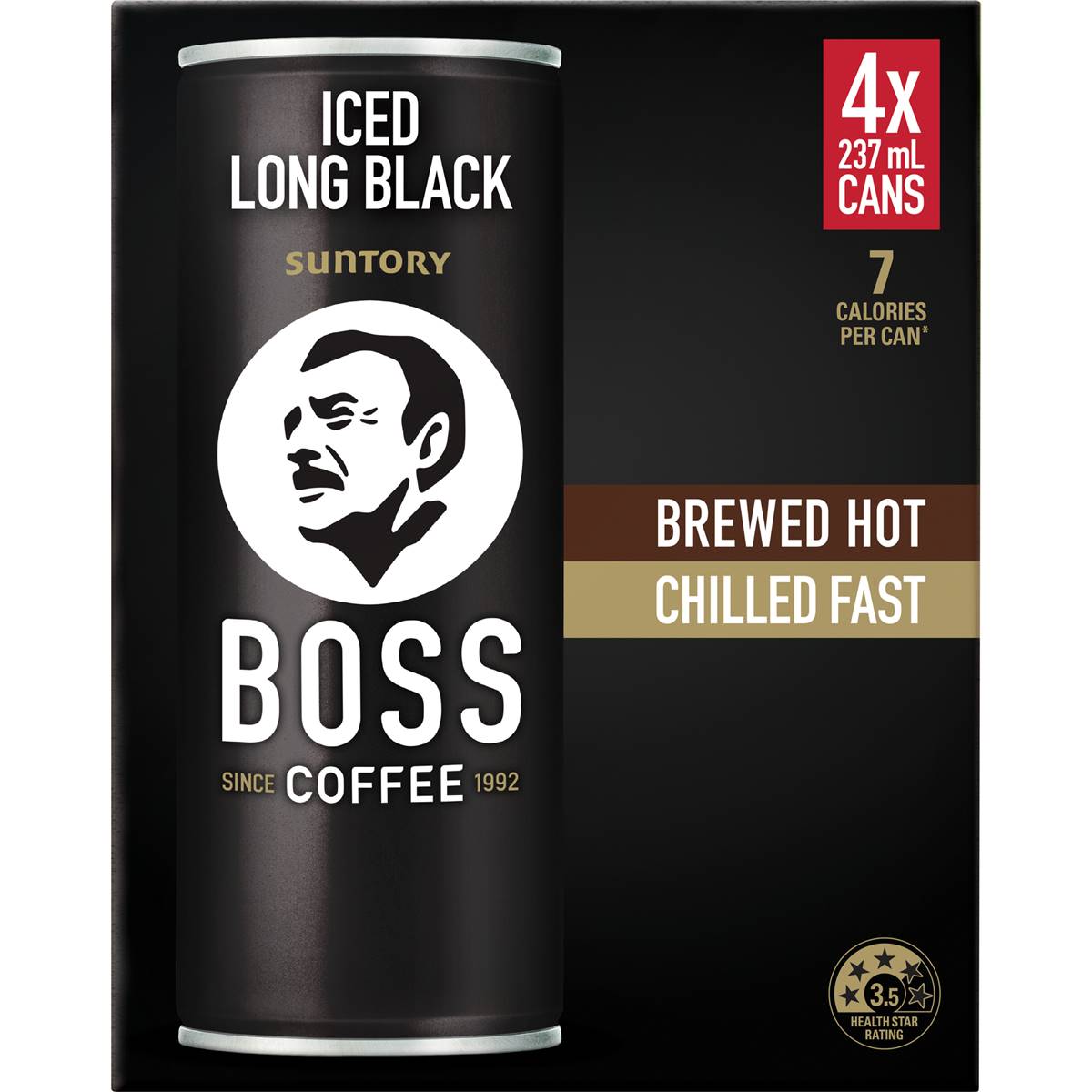 Suntory Boss Coffee Iced Long Black Cans 237ml X4 Pack | Woolworths