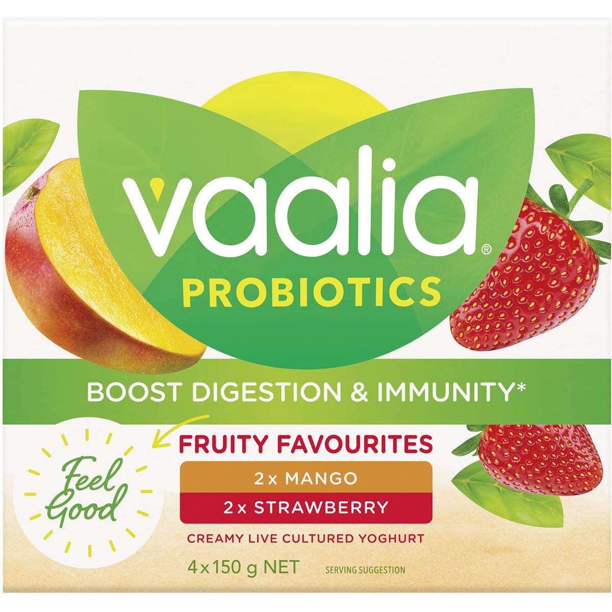 Vaalia Probiotic Yoghurt Mango & Strawberry Fruity Favourites 150gx 4 ...