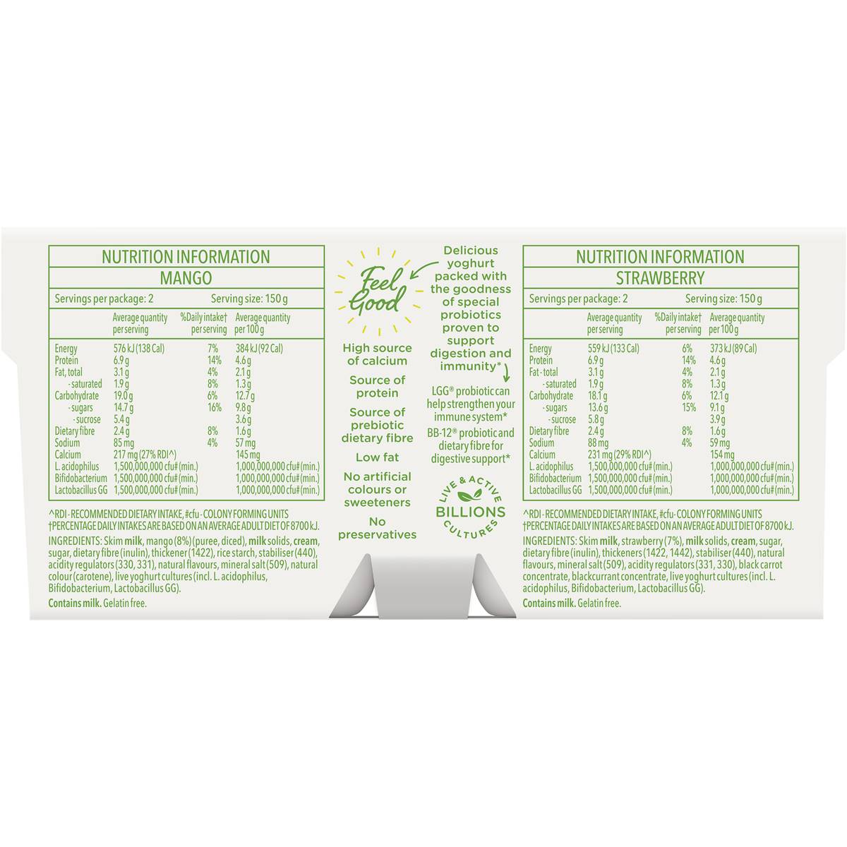 Vaalia Probiotic Yoghurt Mango & Strawberry Fruity Favourites 150gx 4 ...