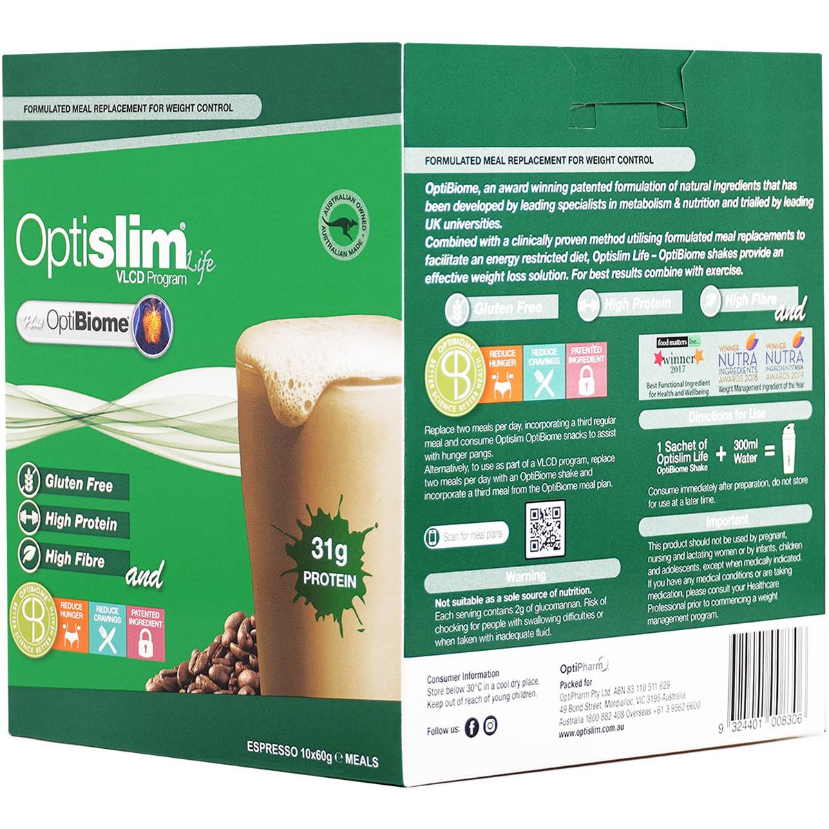 Optislim Optibiome Espresso Shake X 60g 10 Pack | Woolworths