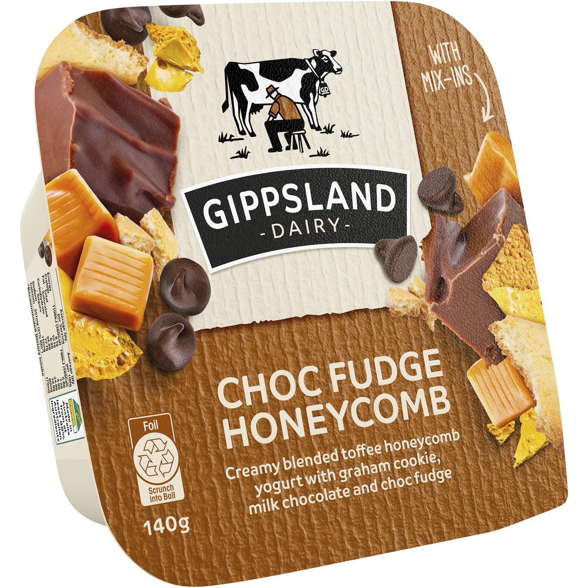 Gippsland Dairy Choc Fudge Honeycomb Yoghurt 140g | Woolworths