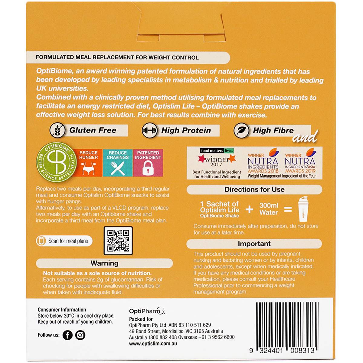 Optislim Optibiome Vanilla Shake 60g X 10 Pack | Woolworths