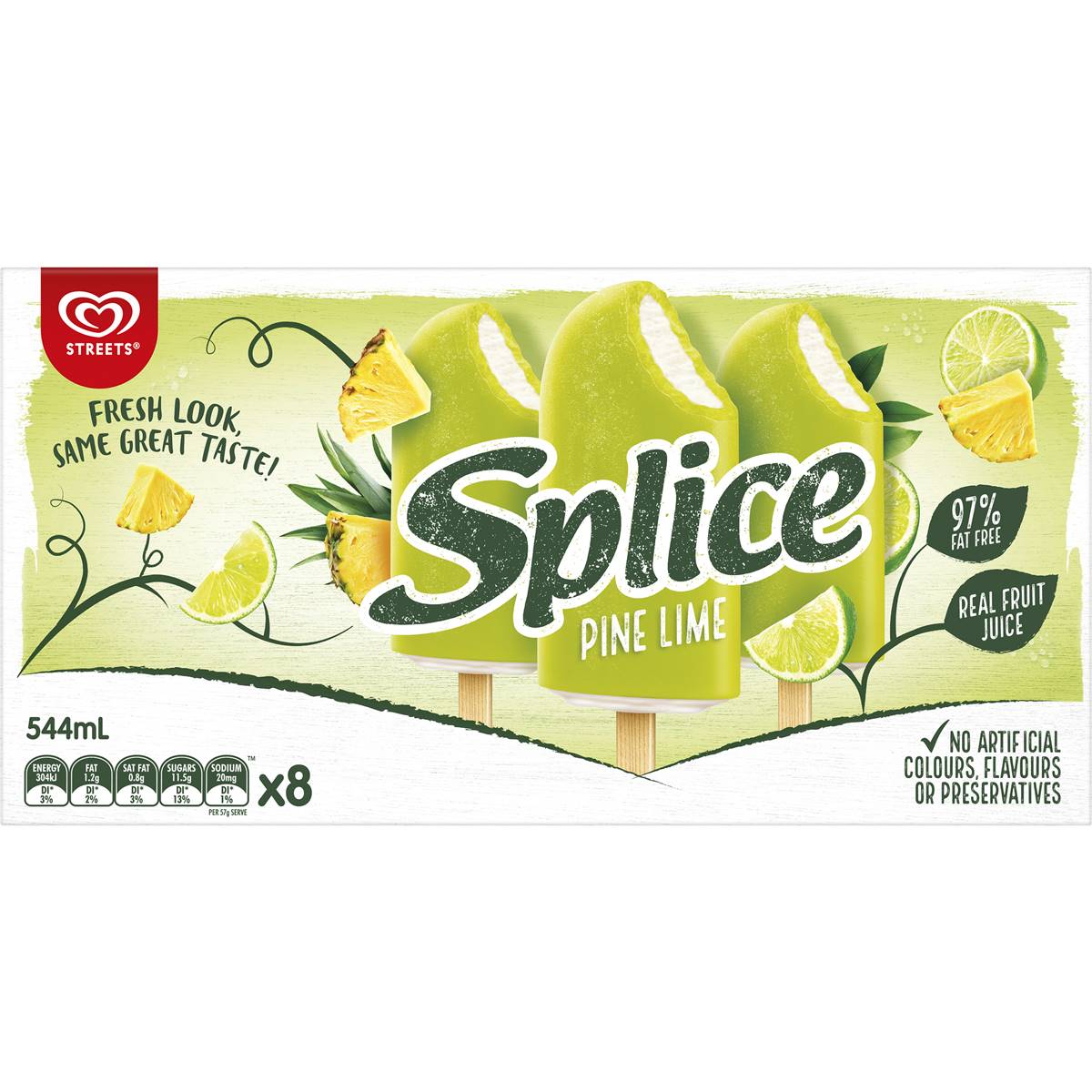 Splice Streets Pine Lime Ice Cream 8 Pack | Woolworths