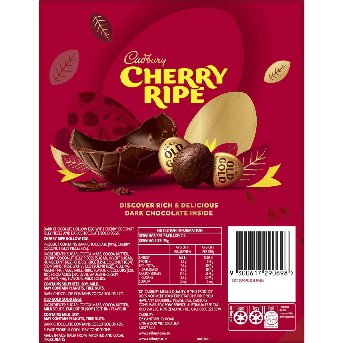 Cadbury Cherry Ripe Chocolate Gift Box Easter Egg 186g | Woolworths Cadbury Cherry Ripe Chocolate Gift Box Easter Egg 186g | Woolworths