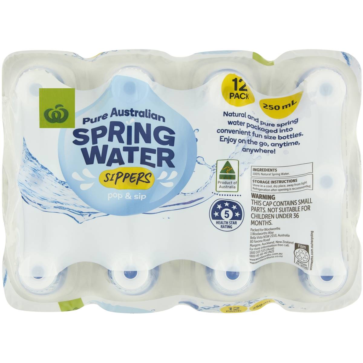 Woolworths Spring Water Sippers 250mlx 12 Pack | Woolworths