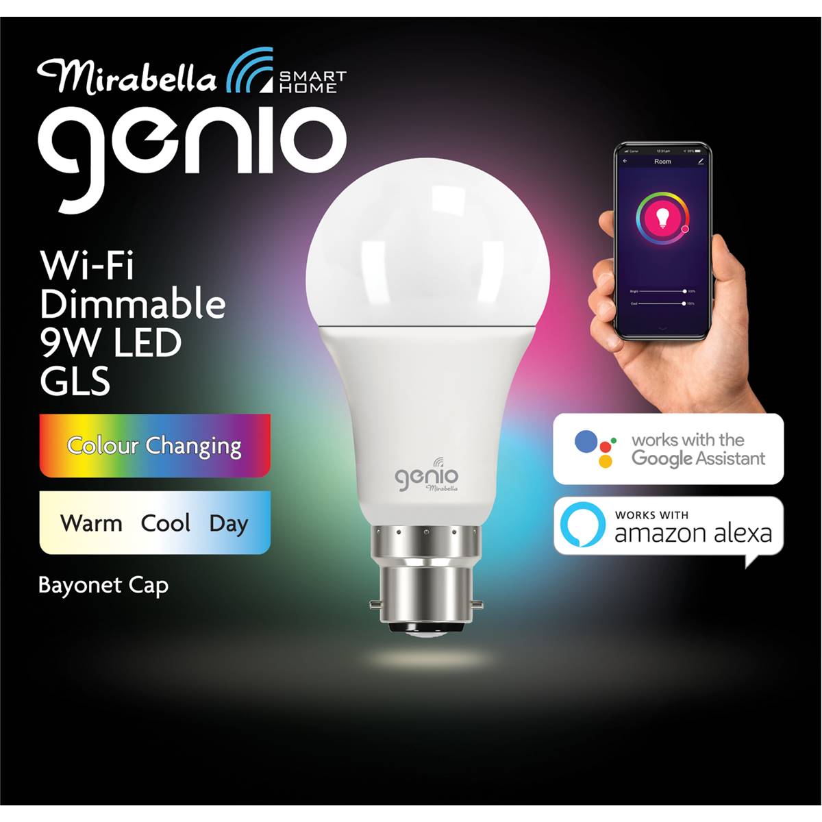 Mirabella Genio Wifi Dimmable 9w Led Gls Bayonet Cap Each | Woolworths