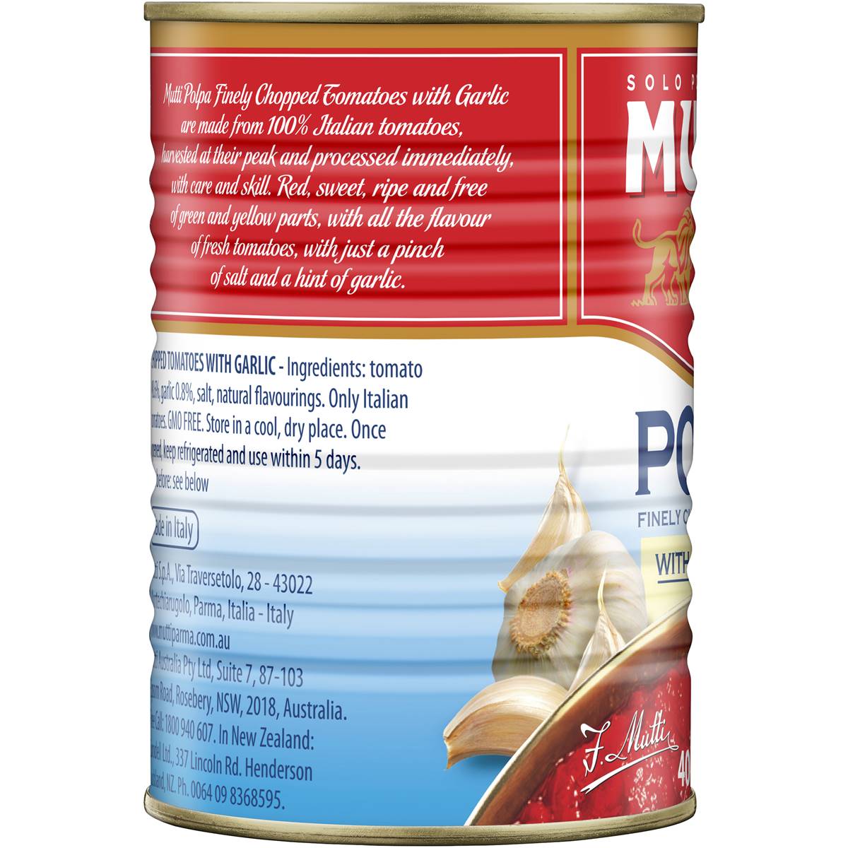 Mutti Polpa Finely Chopped Tomatoes With Garlic 400g | Woolworths