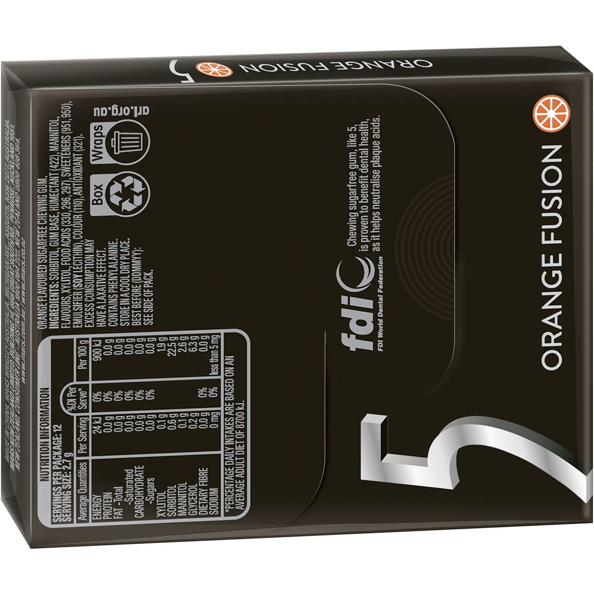 Wrigley's 5 Gum Orange Fusion 32g | Woolworths