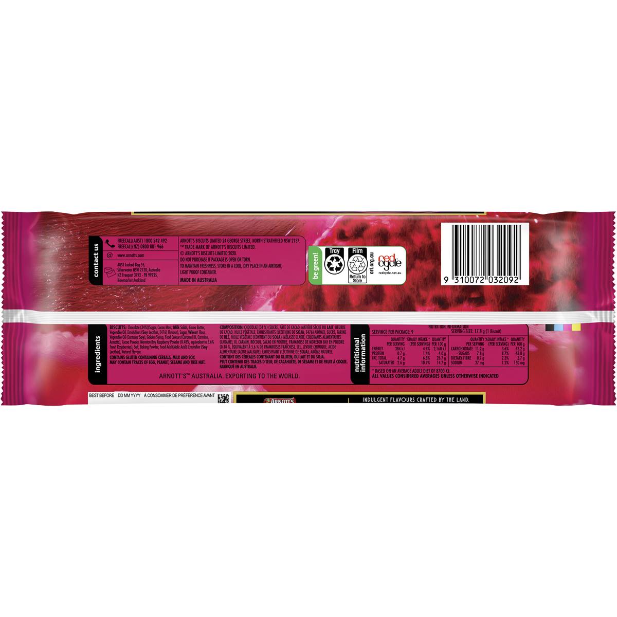 Arnott's Tim Tam Crafted Biscuits Raspberry And Dark Chocolate 160g ...