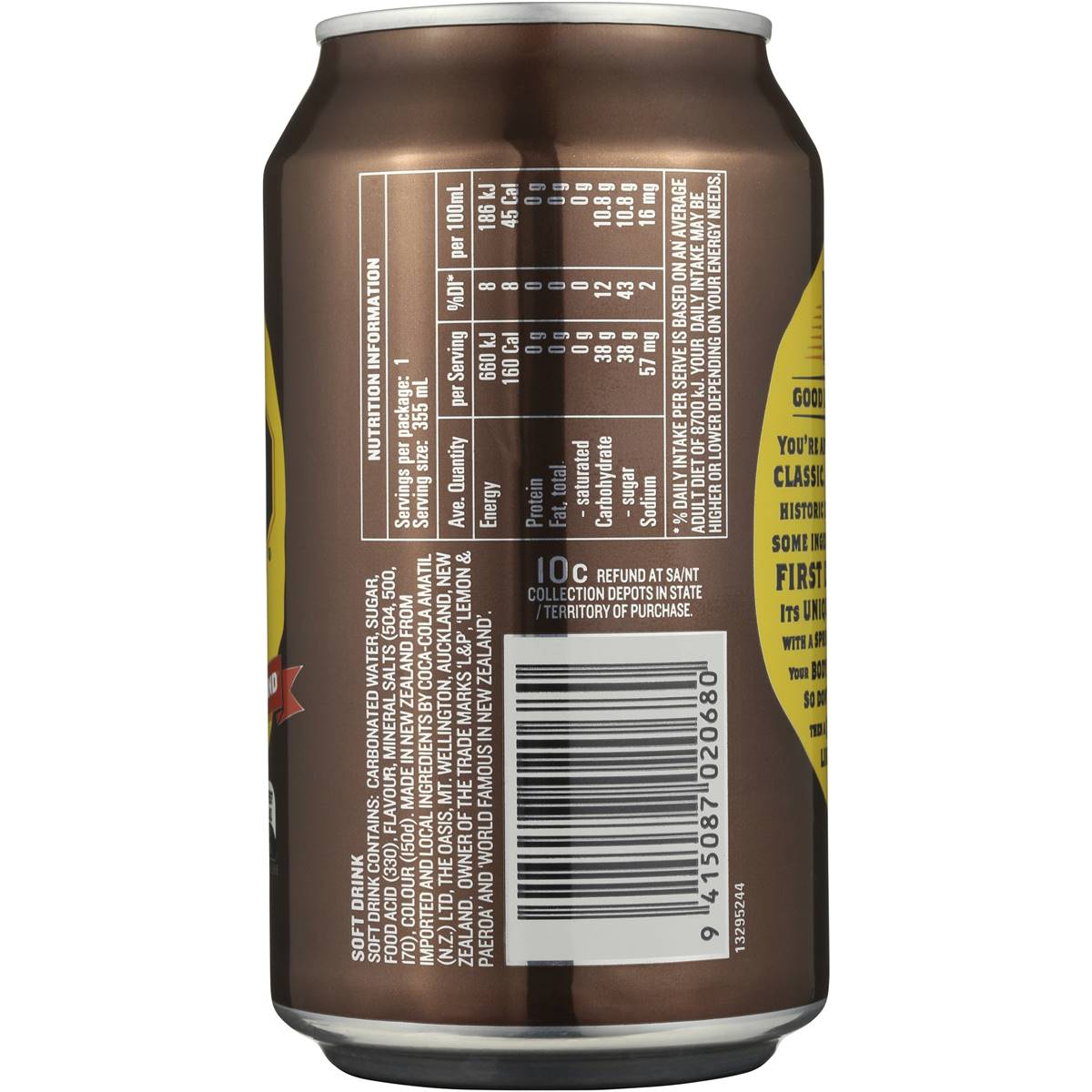 L&p Soft Drink Can 355ml | Woolworths