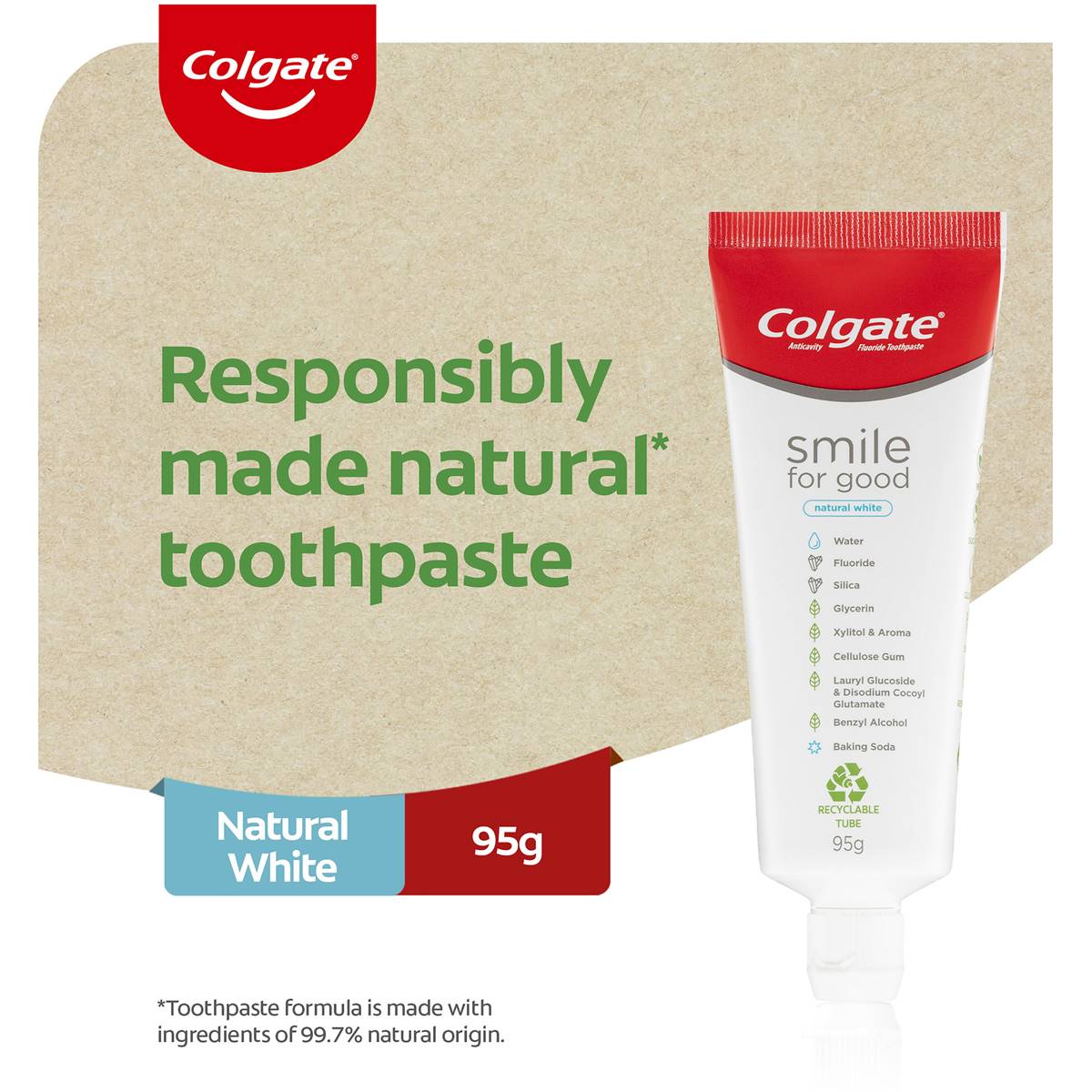 Colgate Smile For Good Natural White Vegan Eco Toothpaste 95g | Woolworths