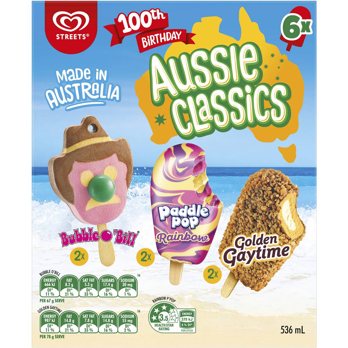 Streets Aussie Classics Ice Cream 6 Pack 536ml | Woolworths