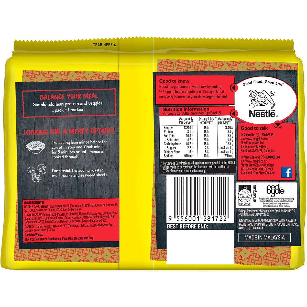 Maggi Fusian Soupy Noodles Korean Style Kimchi 5 Pack | Woolworths