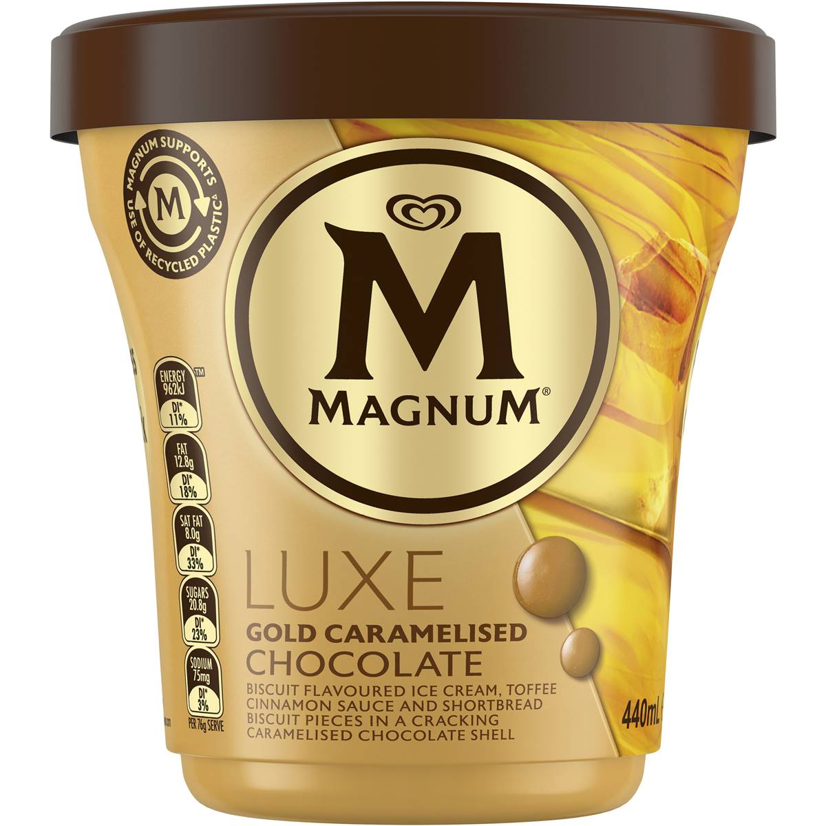 Magnum Luxe Gold Caramelised Chocolate Ice Cream Tub 440ml | Woolworths