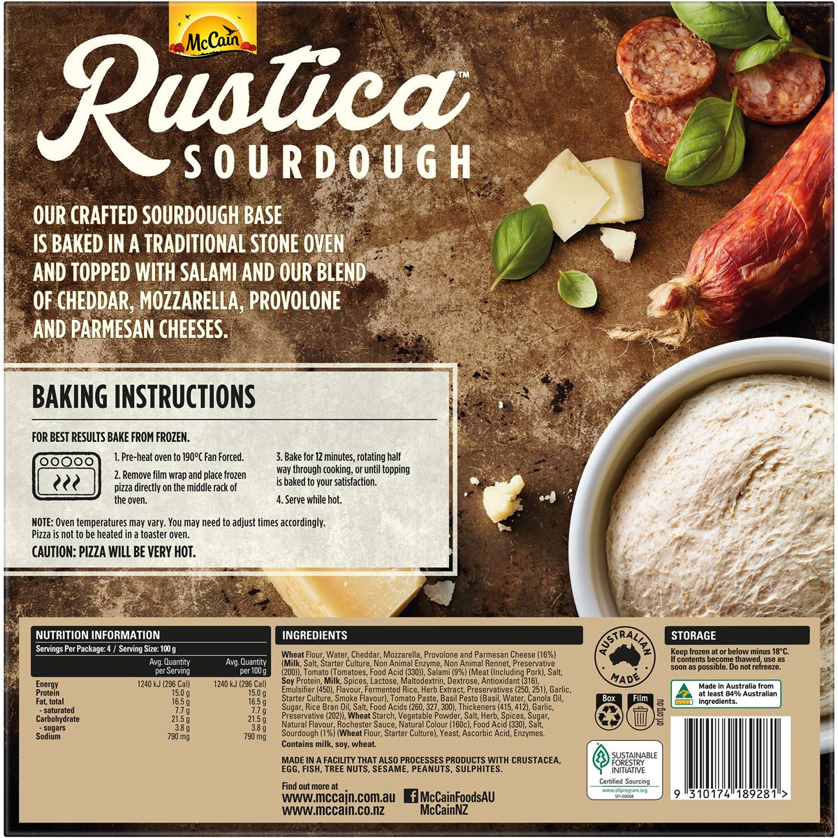 Mccain Rustica Sourdough Salami & Four Cheese Pizza 400g | Woolworths
