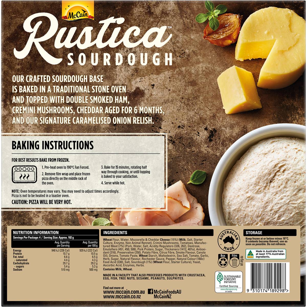 Mccain Rustica Sourdough Smoked Ham & Aged Cheddar Pizza 410g | Woolworths