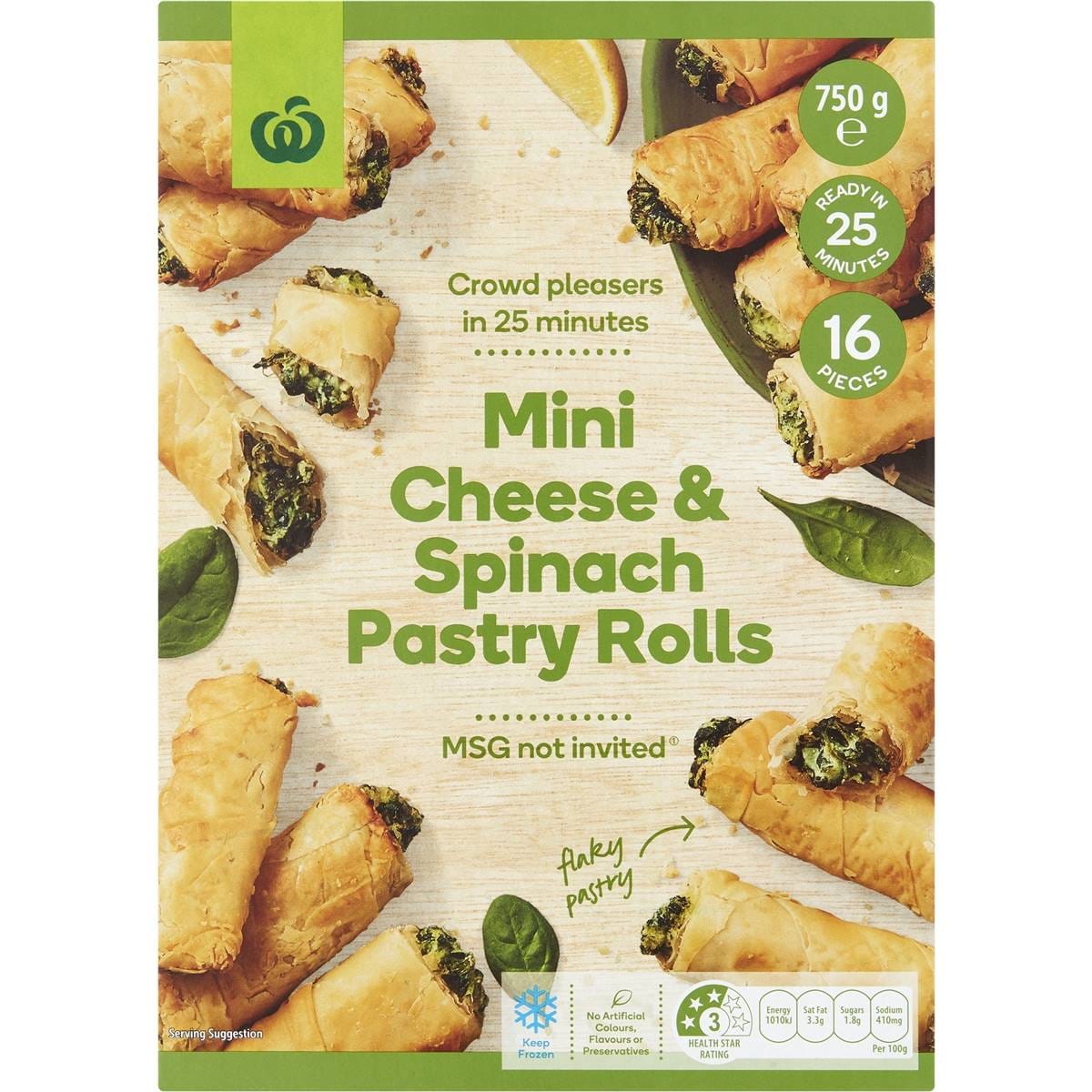 Woolworths Mini Cheese & Spinach Pastry Rolls 16 Pack | Woolworths
