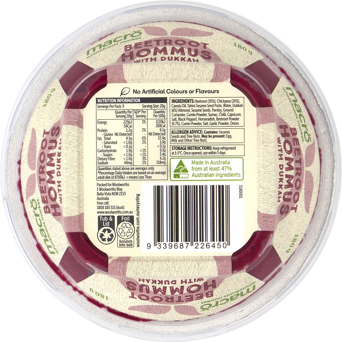 Macro Beetroot Hummus With Dukkah 180g | Woolworths