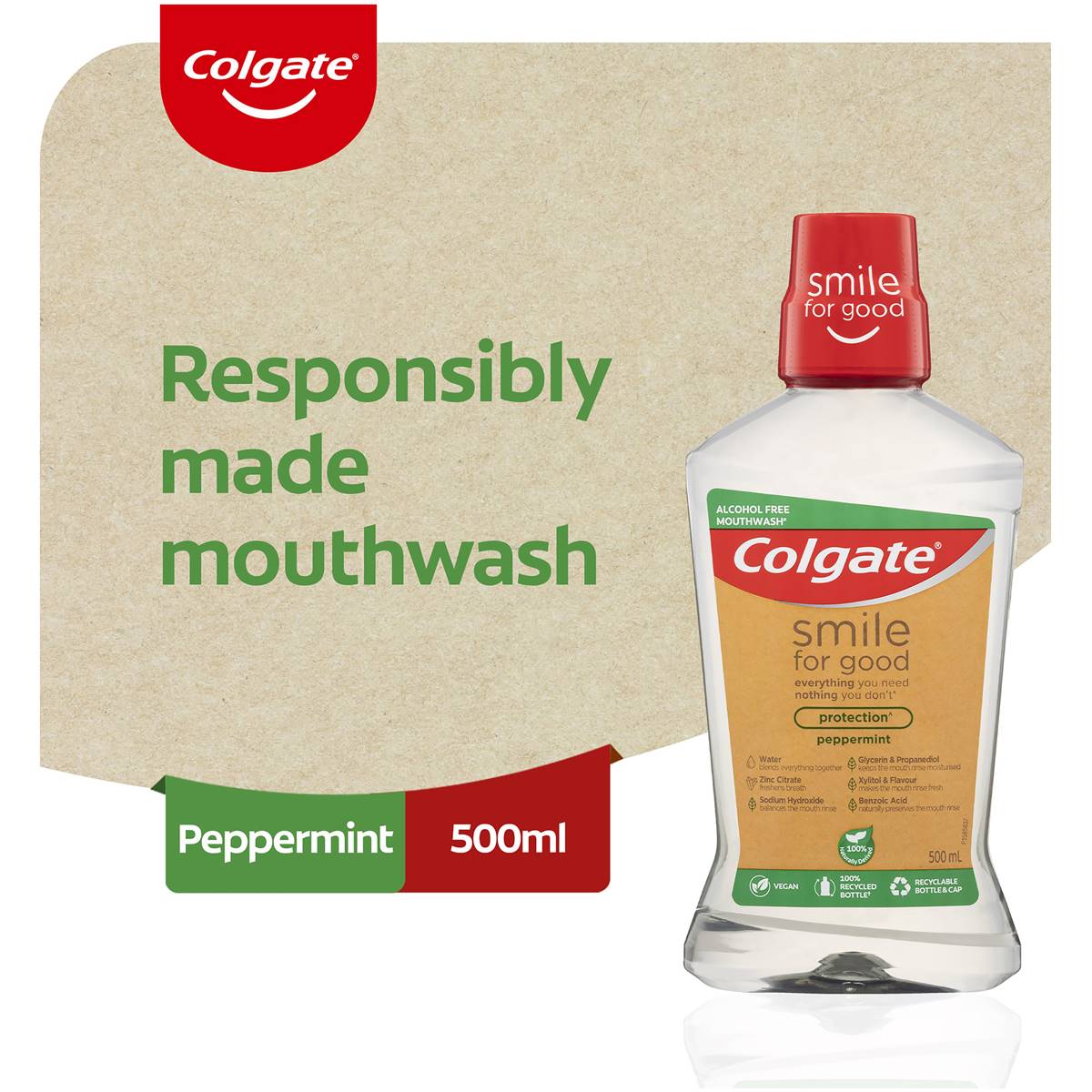 Colgate Smile For Good Vegan Eco Peppermint Mouthwash 500ml | Woolworths