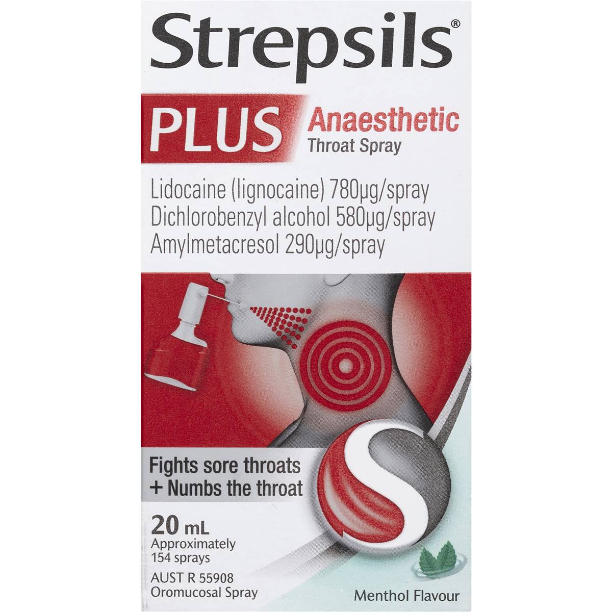Strepsils Plus Anaesthetic Throat Spray Menthol Flavour 20ml | Woolworths
